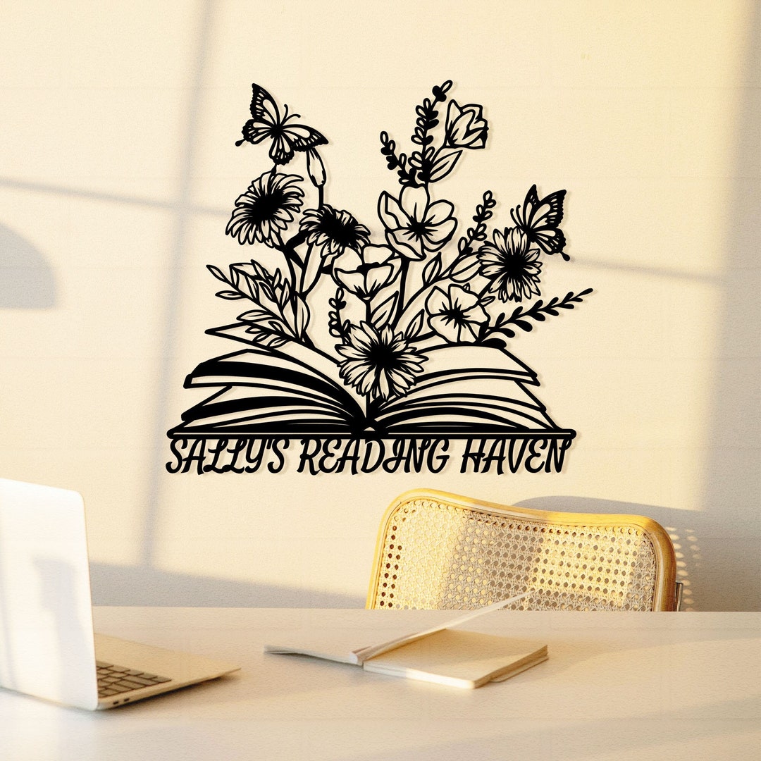 Book Metal Wall Art,book Sign,custom Bookshelf Decor,library Sign ...