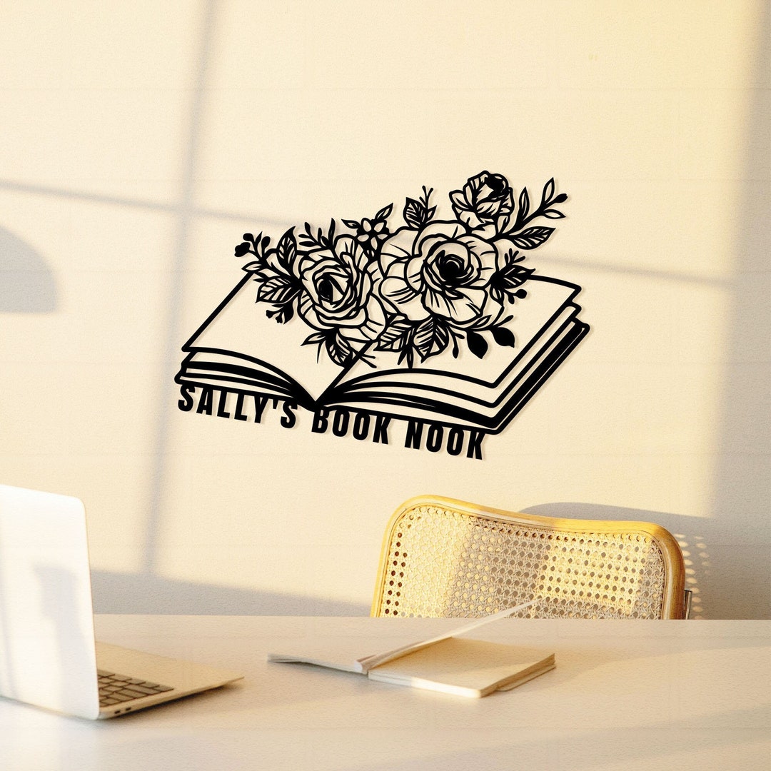 Book Metal Wall Art,personalized Bookshelf Sign,bookworm Sign,library ...