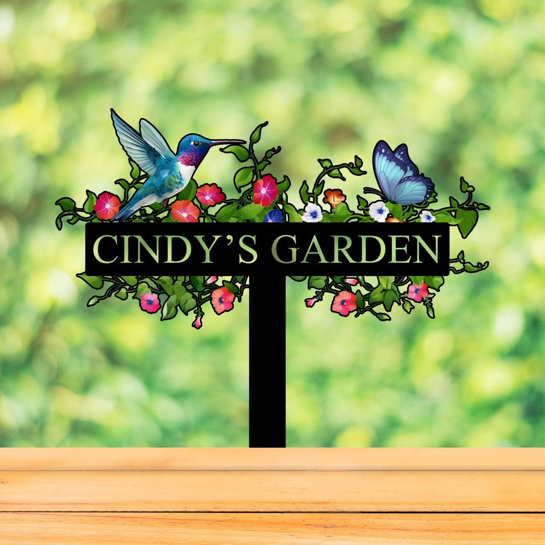 Custom Metal Garden Sign: Bird & Flower Design, Gardener Name Sign - Etsy