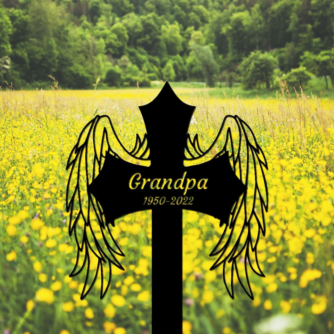 Memorial Cross Stake Personalized,metal Cross With Angel Wings for ...