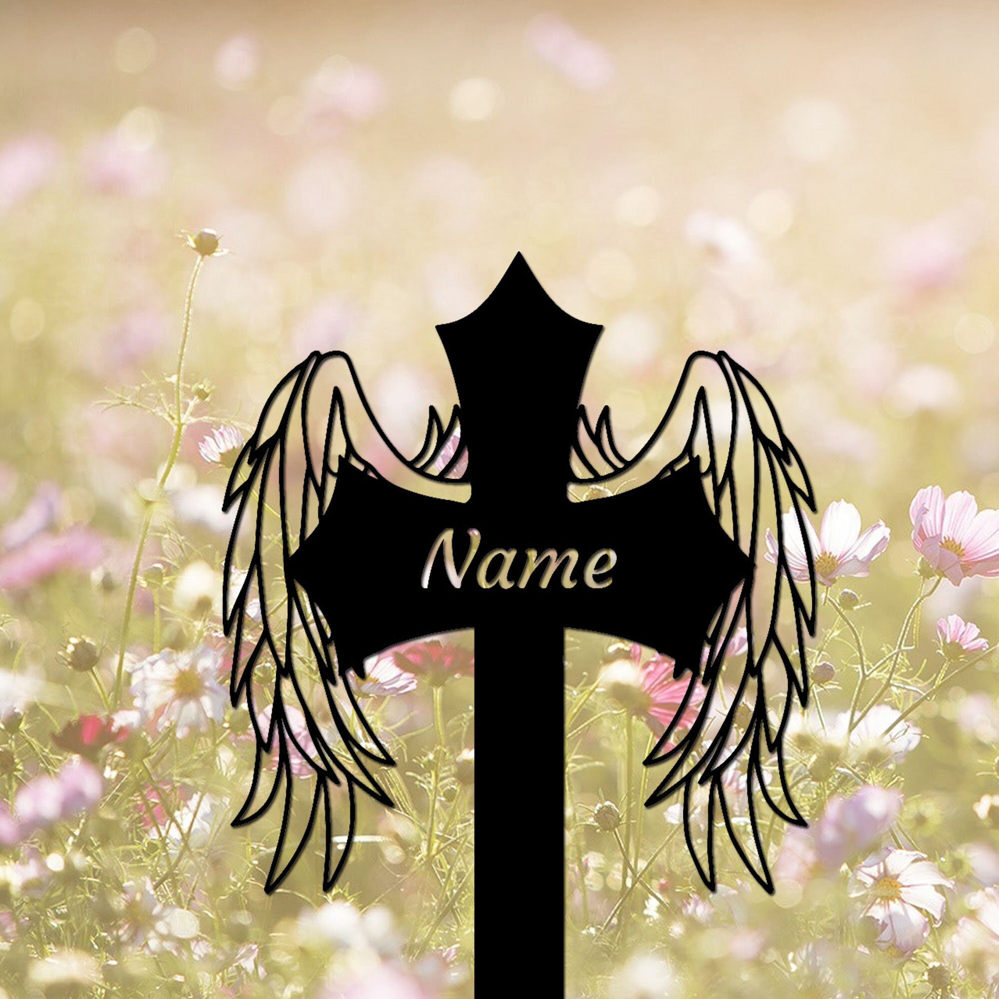 Memorial Cross Stake Personalized,metal Cross With Angel Wings for ...
