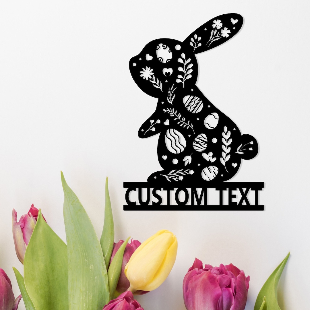Floral Rabbit Metal Wall Art Easter Bunny Sign Custom Bunny Flower Sign ...