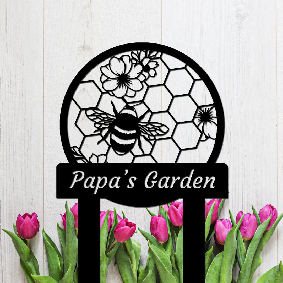 Bee Garden Stake Sign Personalized, Metal Garden Sign With Stakes ...
