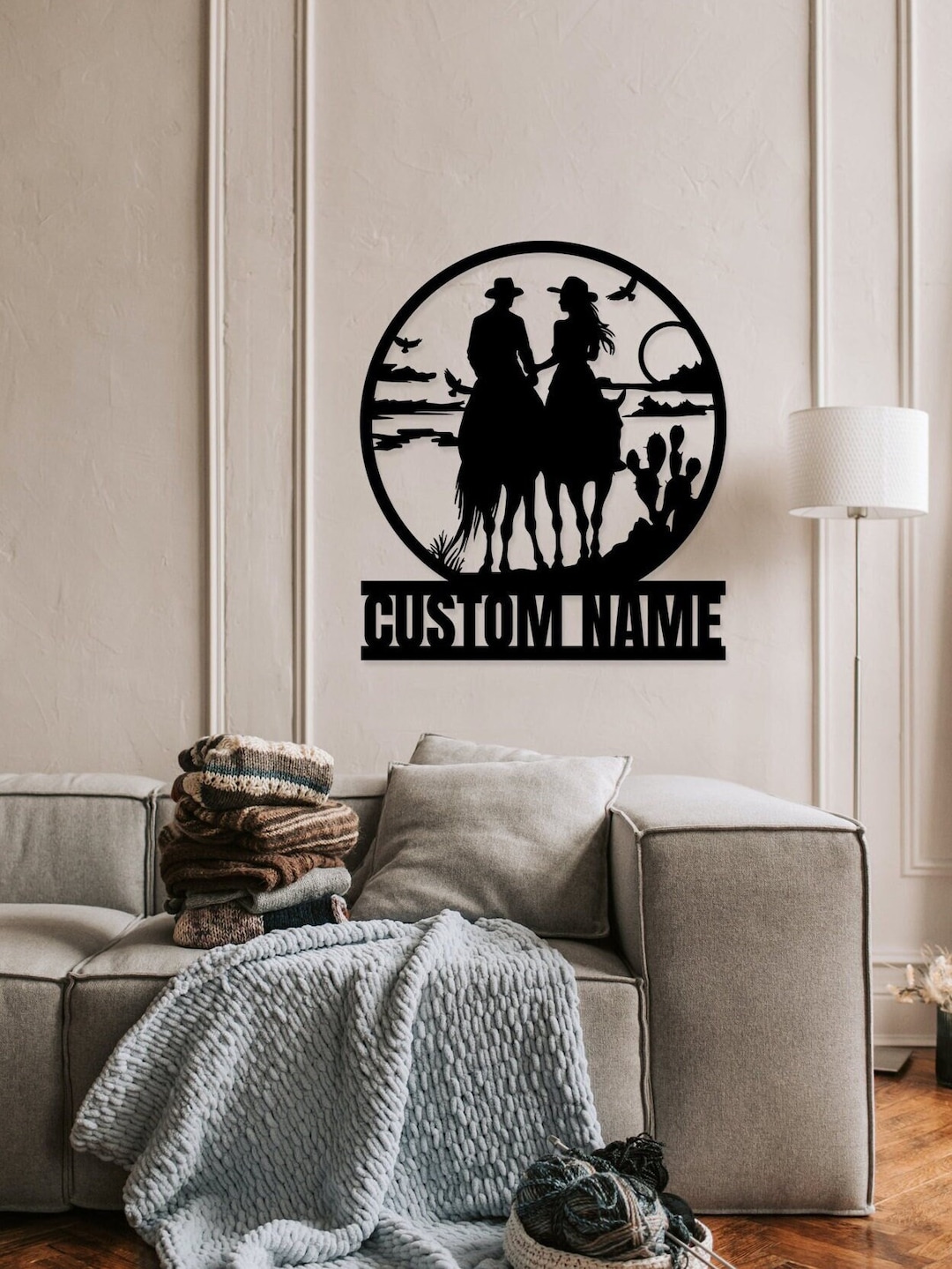 Custom Cowboy Cowgirl Couple Metal Wall Art Couple Family Name Sign ...