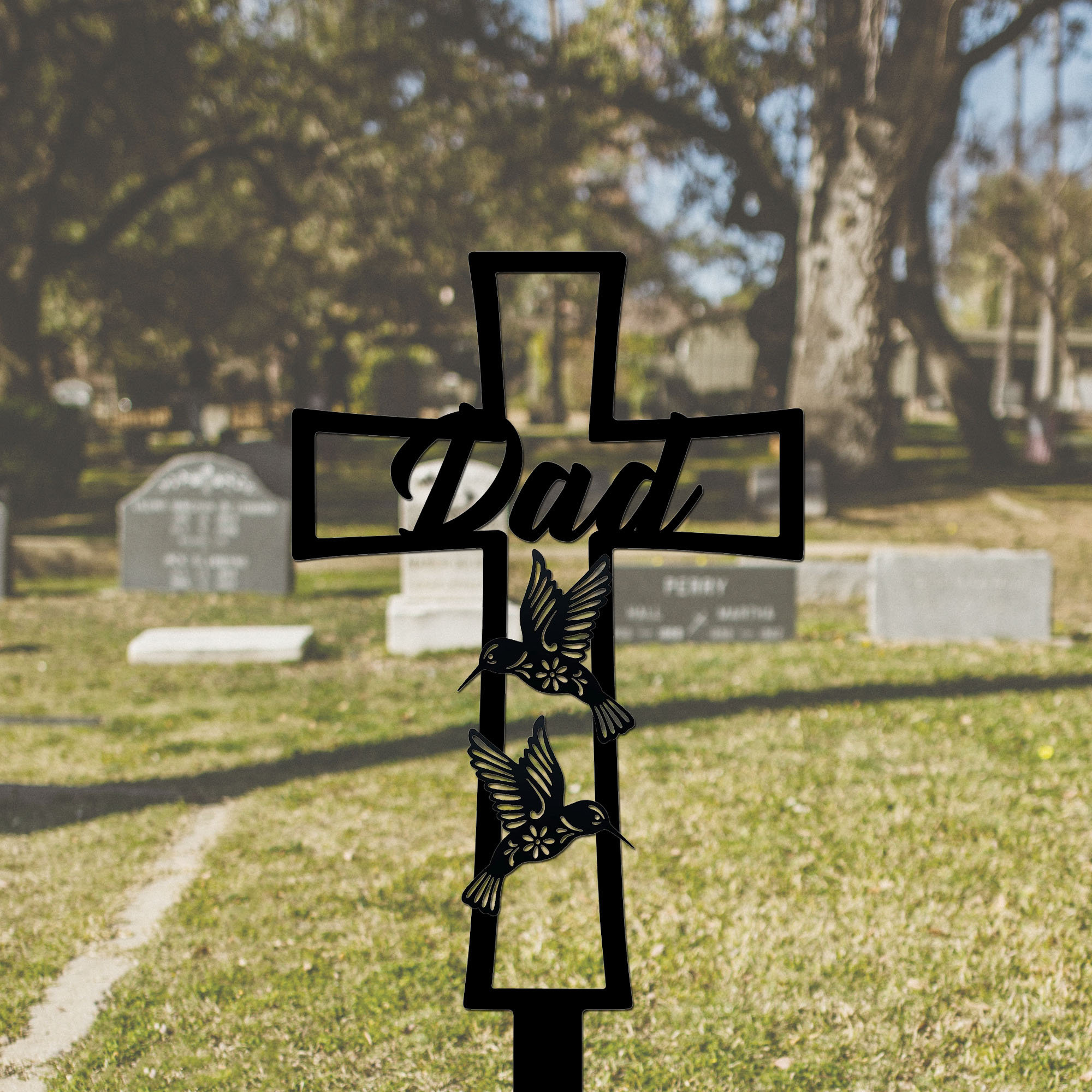Personalized Memorial Cross Stake: Hummingbird Garden Grave Marker - Etsy