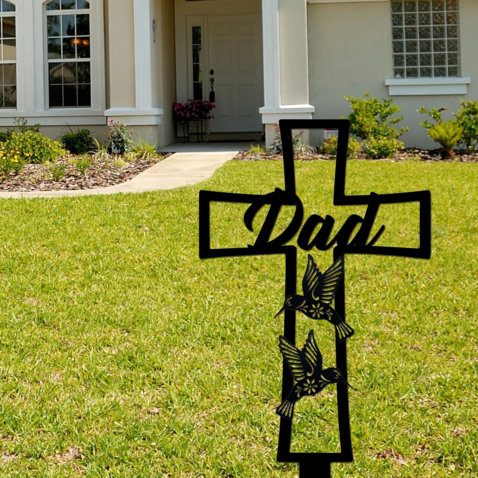 Personalized Memorial Cross Stake: Hummingbird Garden Grave Marker - Etsy