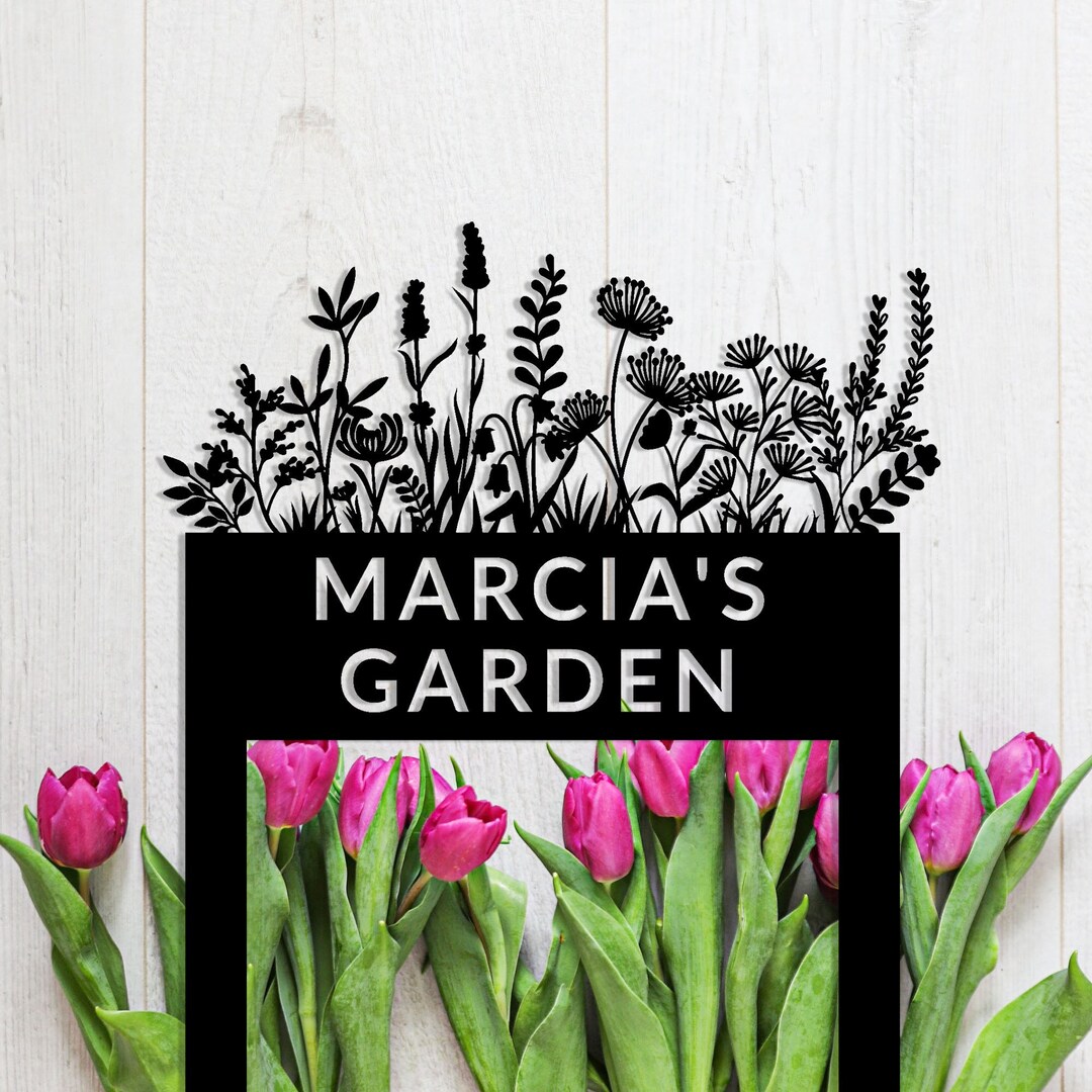 Flowers Metal Garden Sign With Stakes Personalized, Garden Metal Sign ...