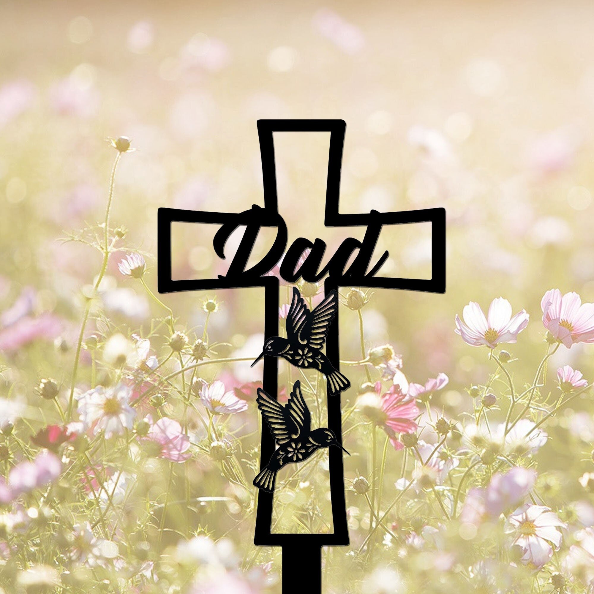 Personalized Memorial Cross Stake: Hummingbird Garden Grave Marker - Etsy