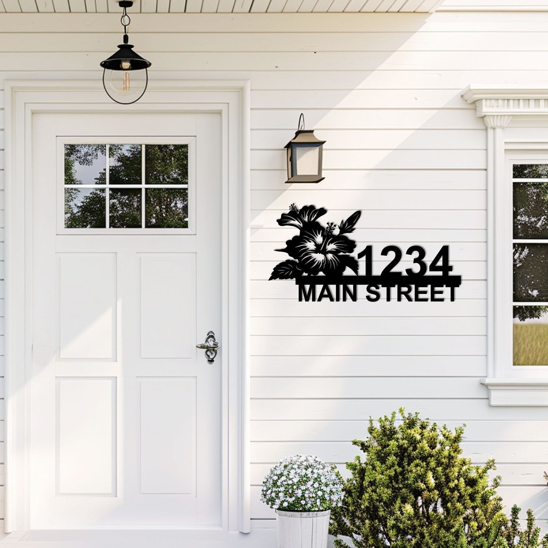 Hibiscus Metal Address Sign, Custom House Number, Housewarming Gift - Etsy