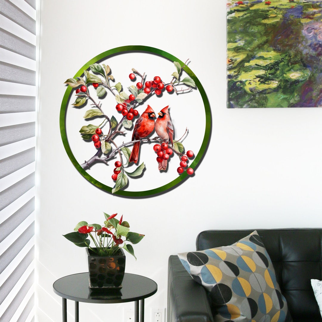 Cardinals Metal Sign Red Cardinal Christmas Wall Decor, A Pair of ...