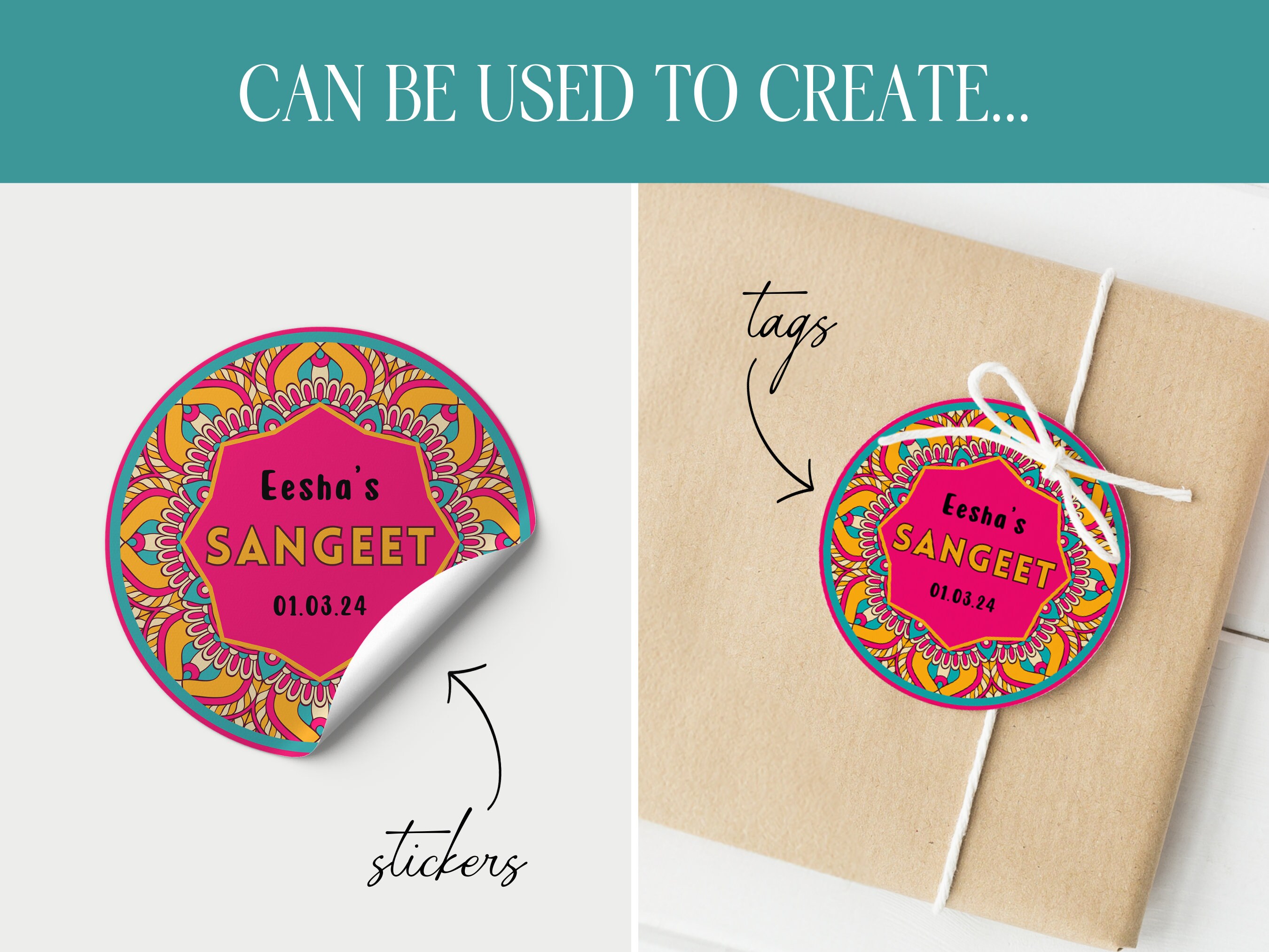 Sangeet Favour Sticker Gift Tag Template Editable Template for Sangeet ...