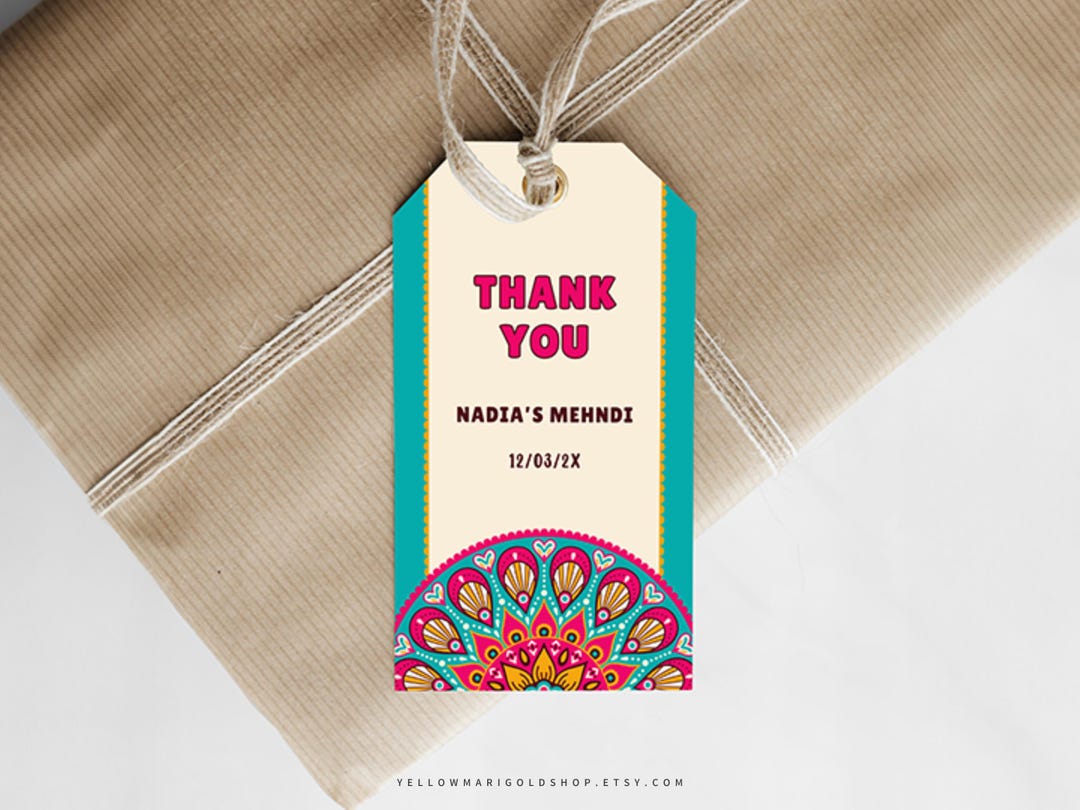 Colourful Mandala Gift Tag Template | Editable Mehndi, Sangeet, Dholki ...