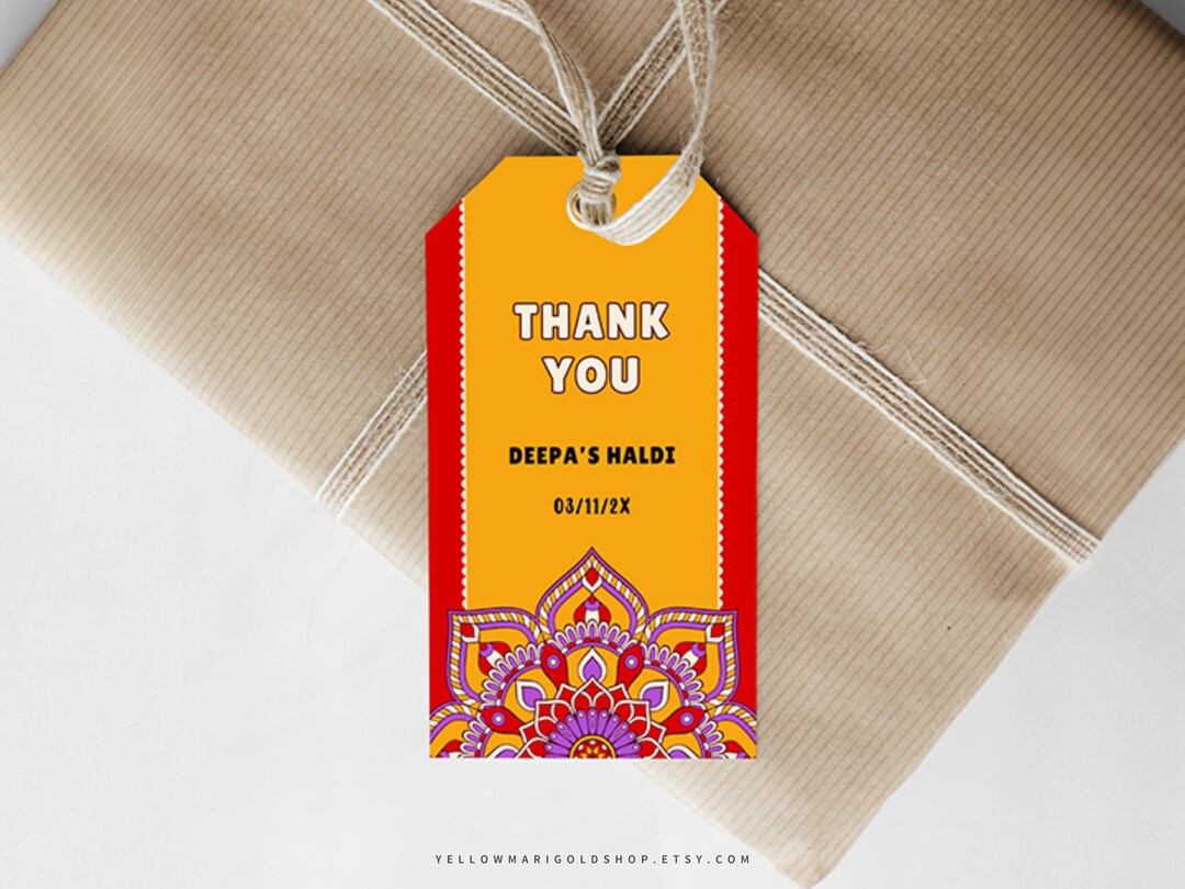 Colourful Mandala Gift Tag Template | Editable Haldi, Mehndi, Dholki ...