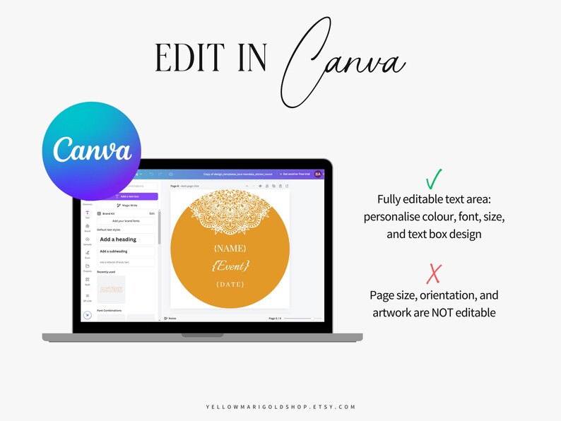 Lace Mandala Round Sticker Template | Editable Template for Mehndi ...
