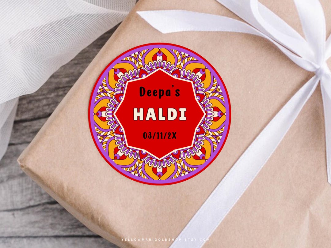 Colourful Mandala Round Sticker Template | Editable Haldi, Mehndi ...