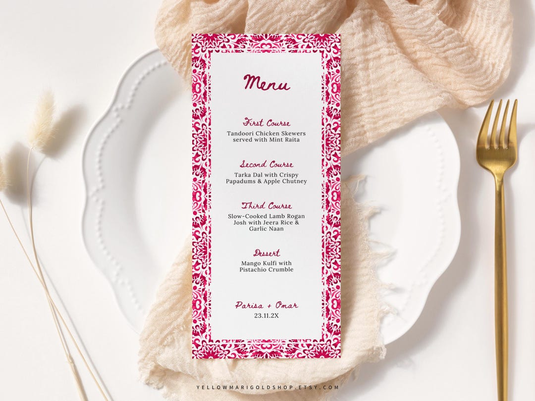 Red Border Menu Template: Editable Canva Digital Download for Wedding ...