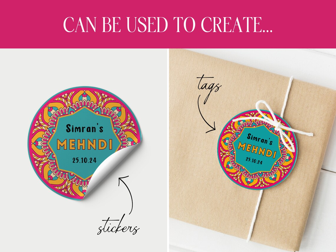 Mehndi Favour Sticker Gift Tag Template Editable Template for Mehndi ...