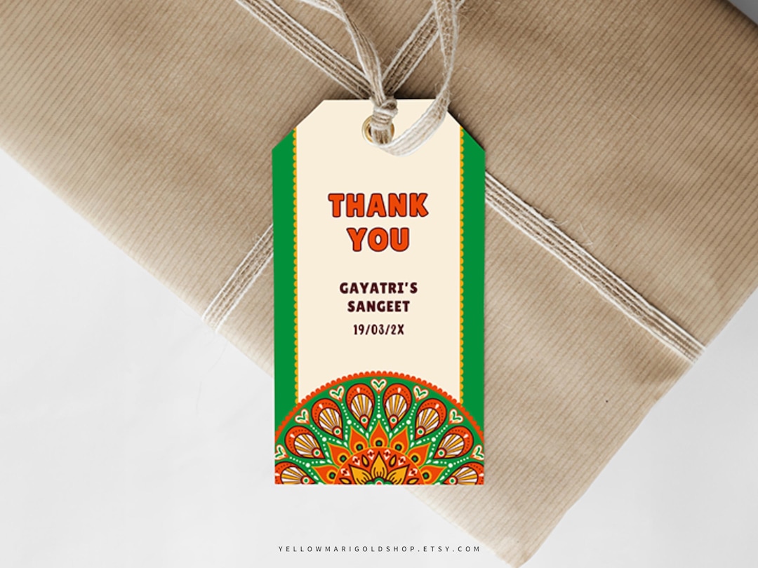 Colourful Mandala Gift Tag Template | Editable Sangeet, Mehndi, Dholki ...