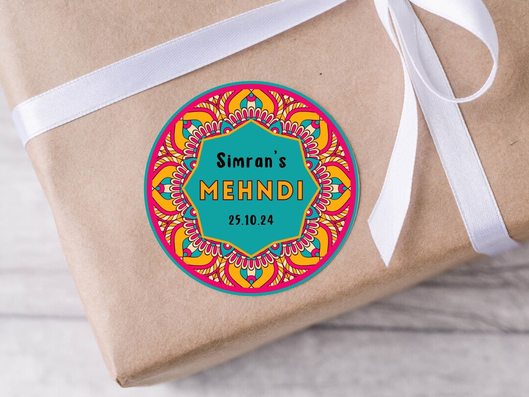 Mehndi Sticker Template Round Sticker Gift Tag Party Favour Label ...