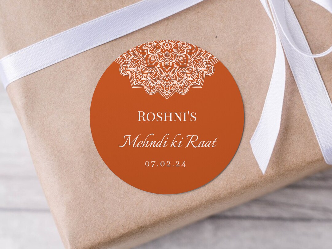Mehndi Sticker Template Round Sticker Gift Tag Party Favour Label ...