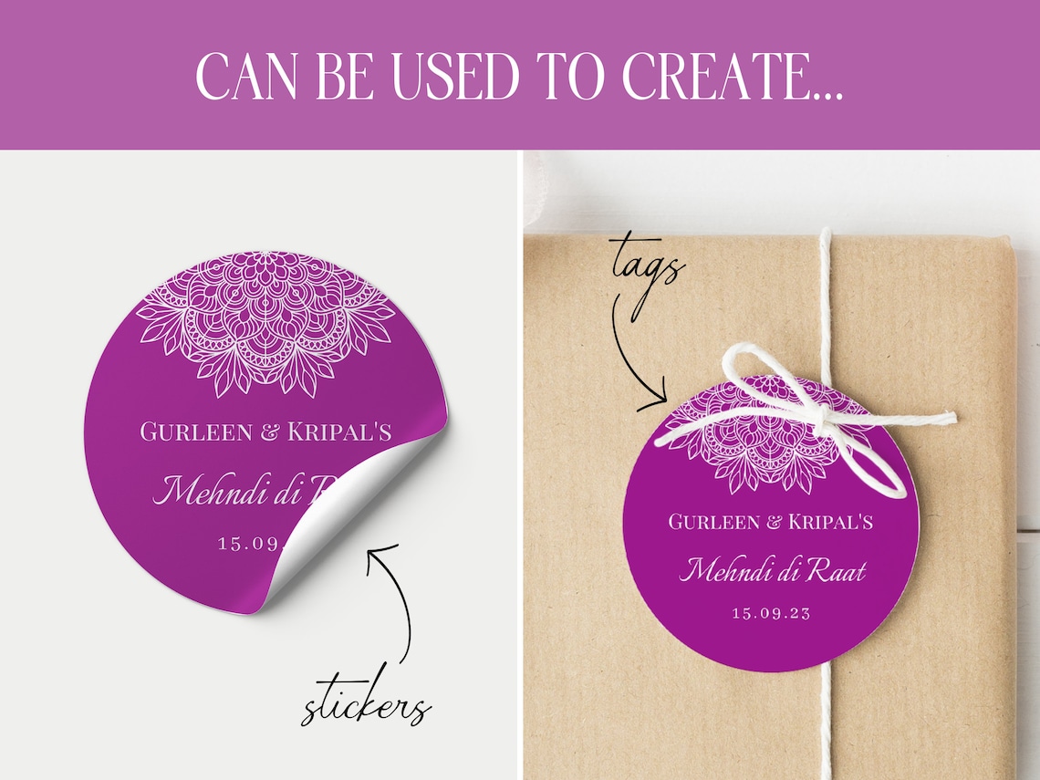 Mehndi Favour Sticker Gift Tag Template Editable Template for Mehndi ...