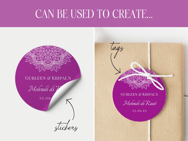 Mehndi Favour Sticker Gift Tag Template Editable Template for Mehndi ...