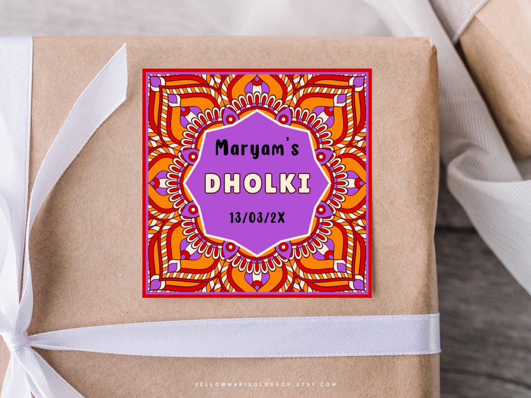 Colourful Mandala Square Sticker Template | Editable Dholki, Sangeet ...