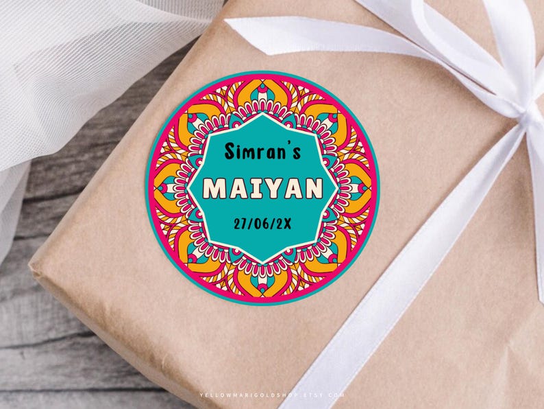 Colourful Mandala Round Sticker Template: Wedding Favour & Gift Tag for ...
