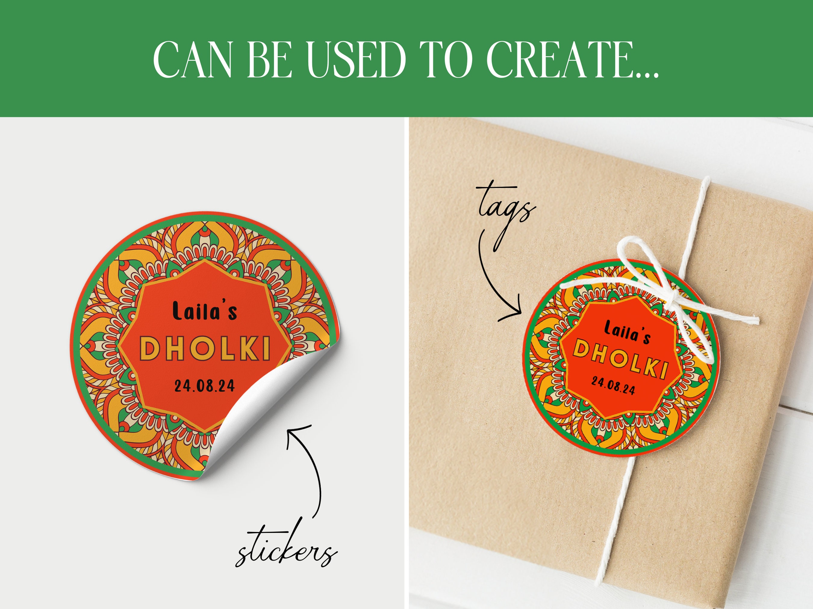 Dholki Favour Sticker Gift Tag Template Editable Template for Dholki ...