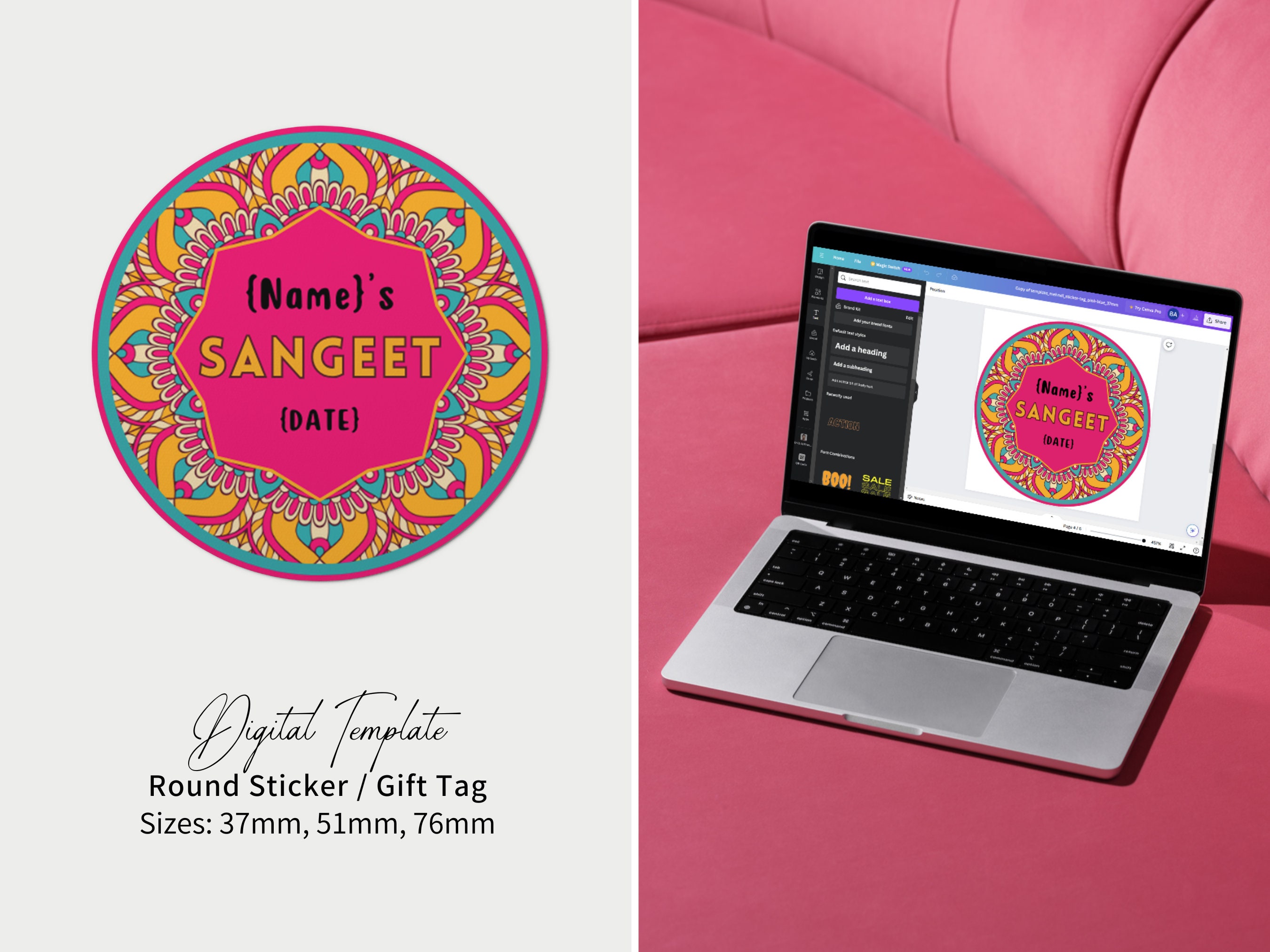Sangeet Favour Sticker Gift Tag Template Editable Template for Sangeet ...