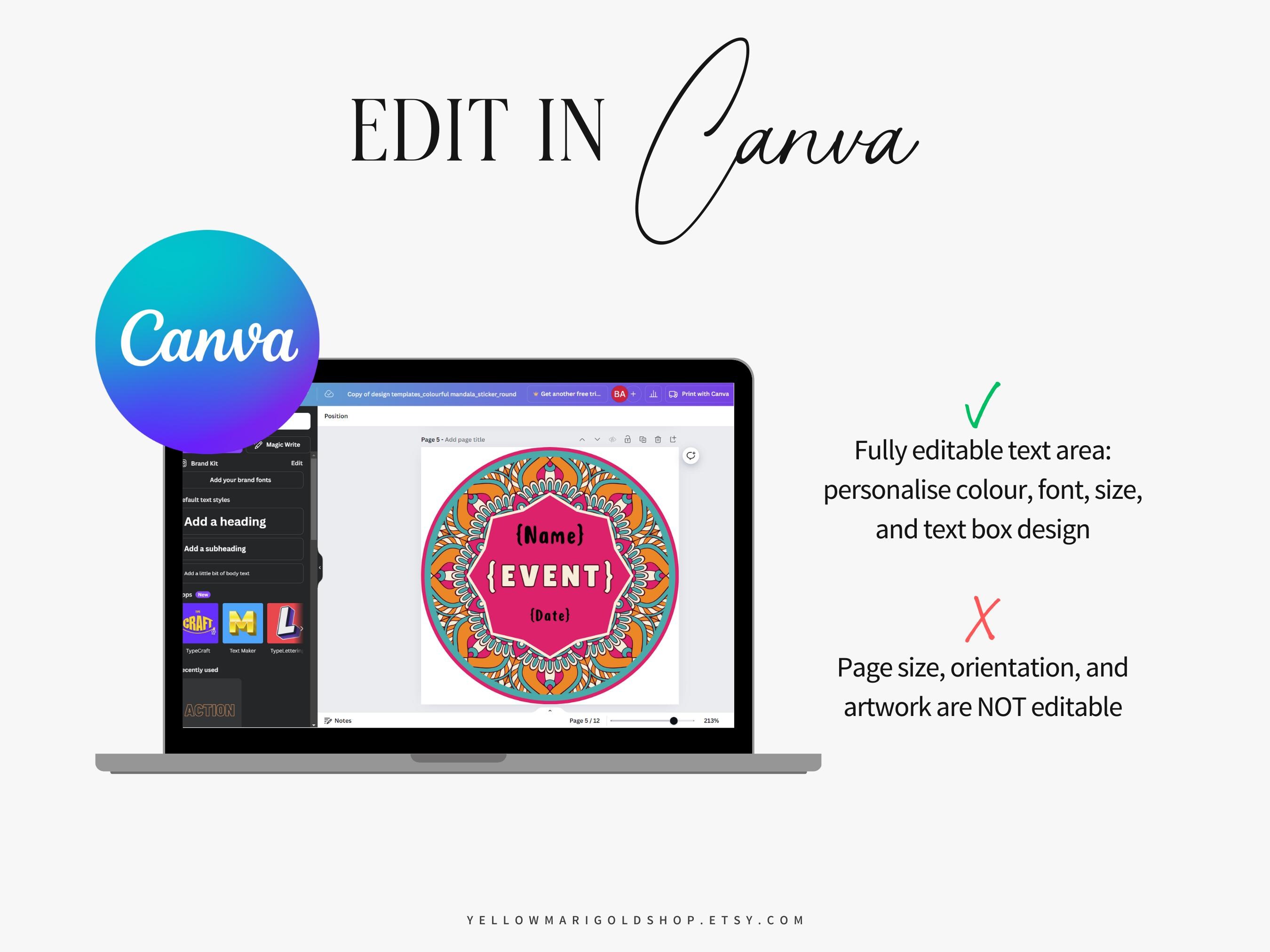 Colourful Mandala Round Sticker Template | Editable Mehndi, Dholki ...