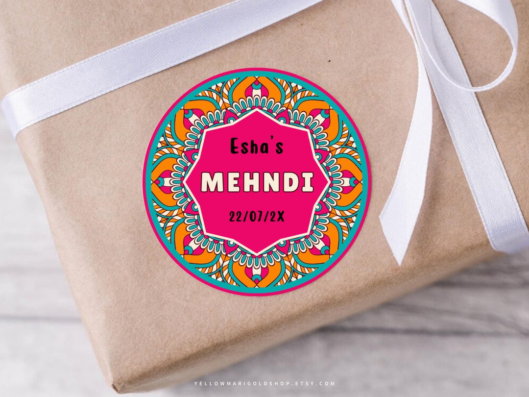 Colourful Mandala Round Sticker Template: Wedding Favour & Gift Tag for ...