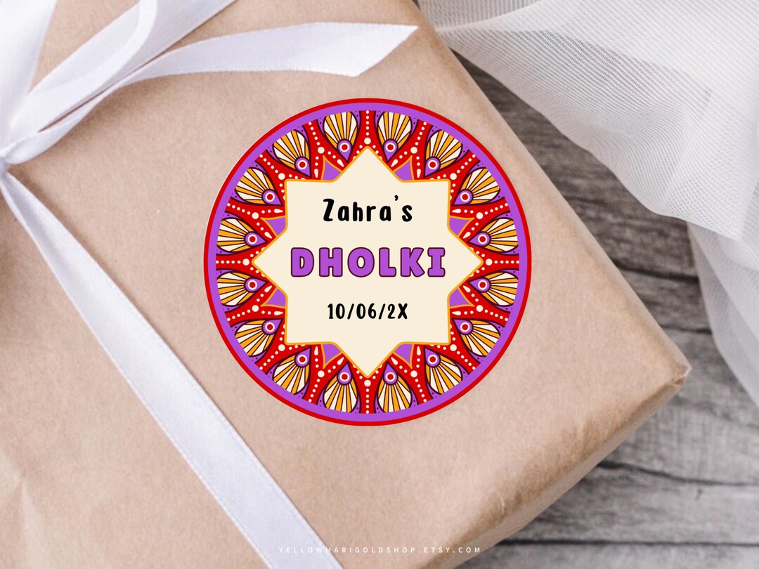 Colourful Mandala Round Sticker Template | Editable Dholki, Sangeet ...