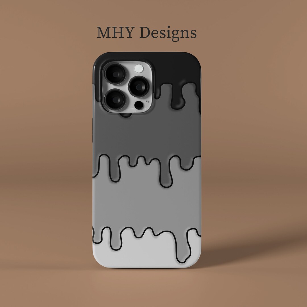 Black Gray White Gradient Dripping Protective Phone Case iPhone 14 13 ...