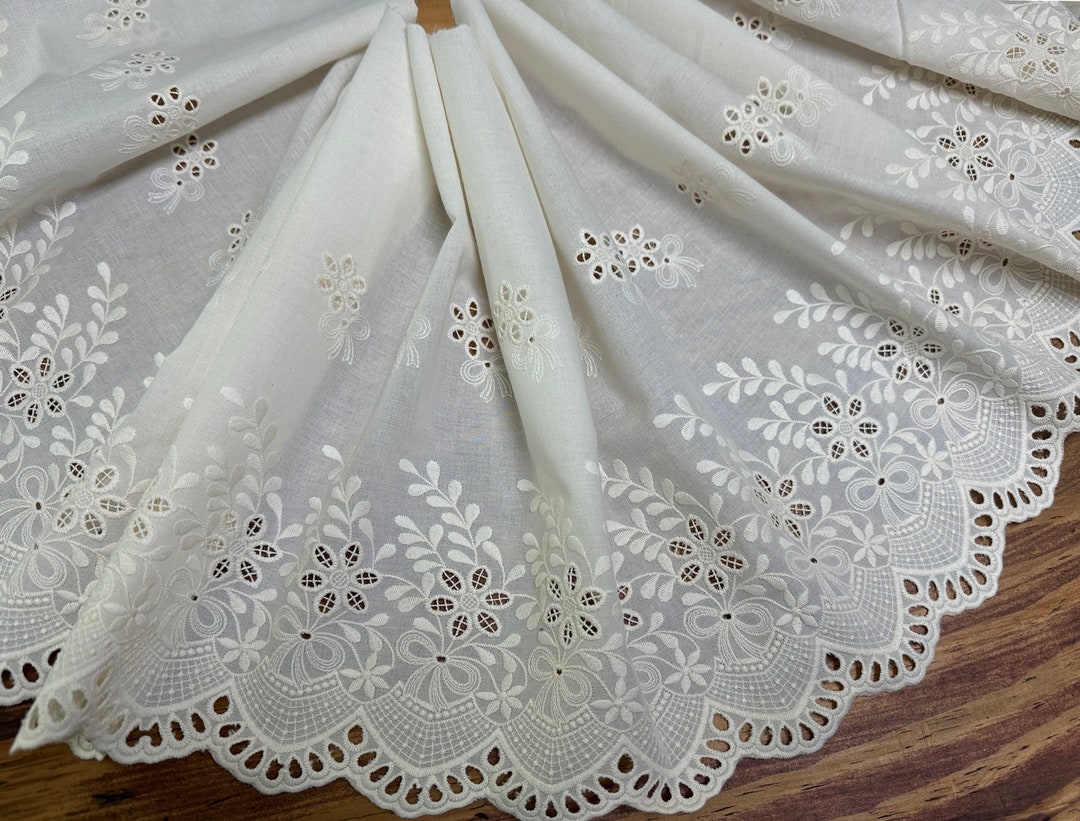 Ivory Embroidery on Ivory Background - Broderie Anglaise Cotton Eyelet ...