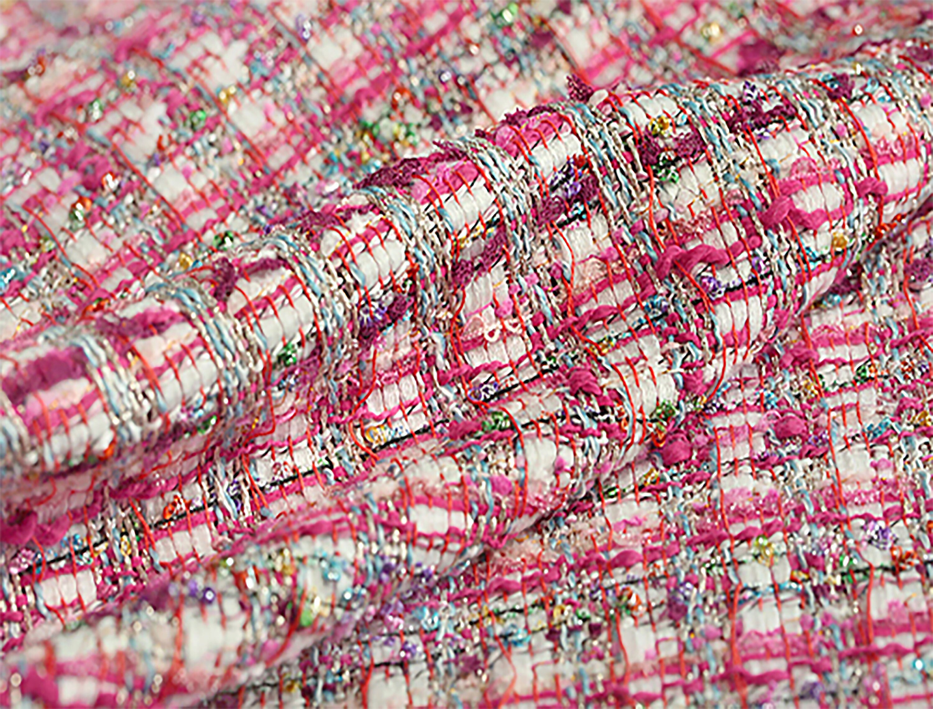 Multi Color Pink/blue/white/silver Treads - French Tweed - 150 Cm Wide ...