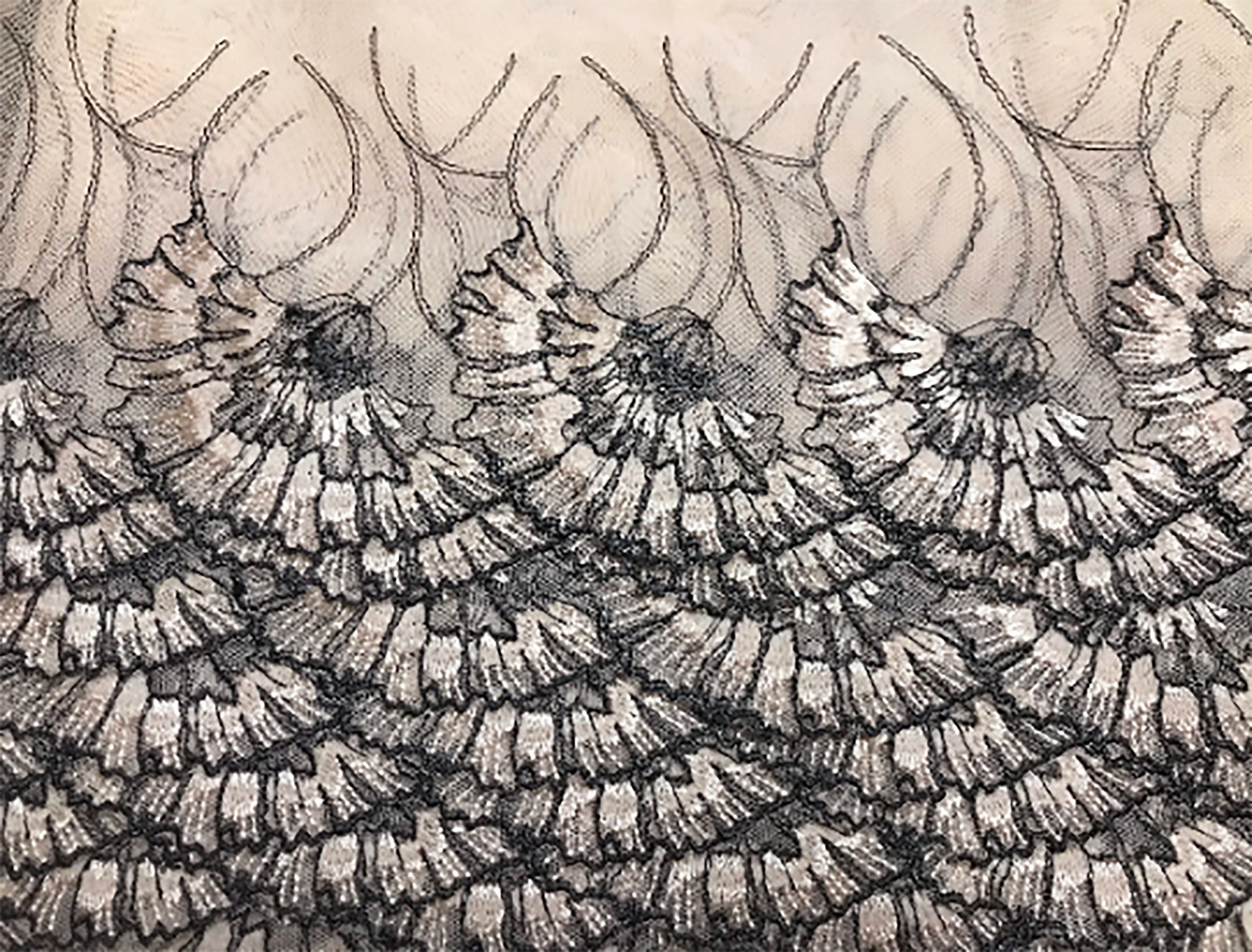 Charcoal Grey/blush Embroidery on Blush Background - Soft Tulle Italian ...