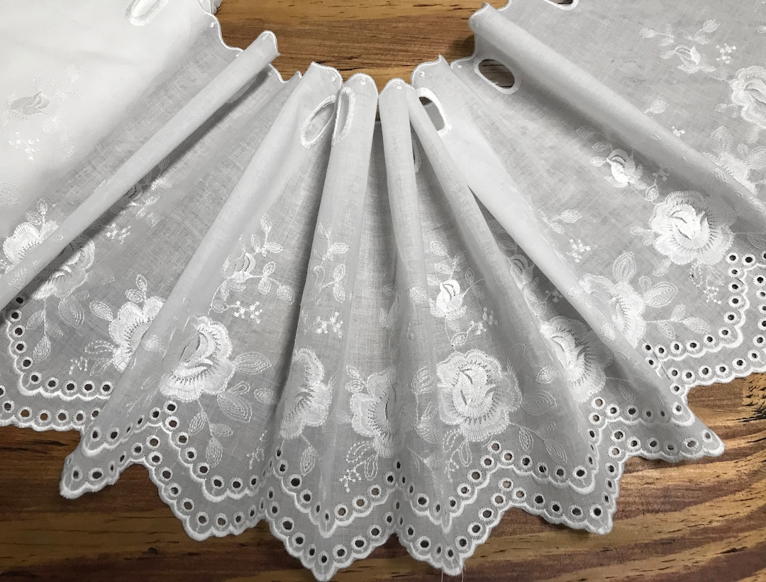 White W/shinny Embroidery and Ribbon Insert - Broderie Anglaise Lace on ...