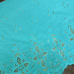 Teal Embroidery on Teal Background - Broderie Anglaise Cotton Eyelet ...
