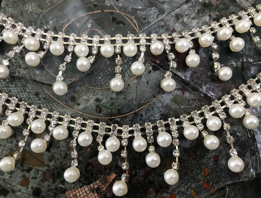 Tree Tears off White Pearls and Glass Beads - Beaded Handmade Trim - 3. ...