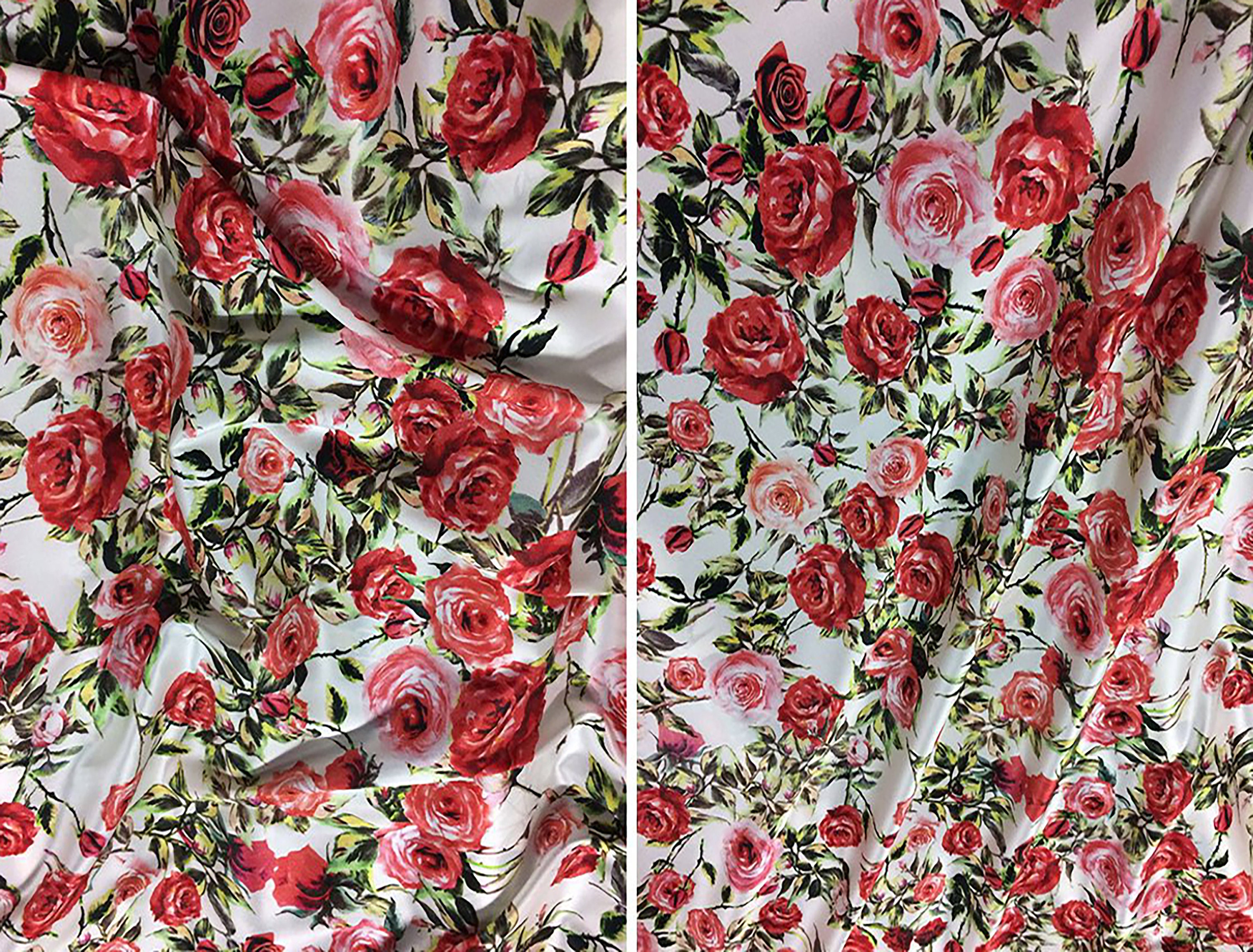 Shades of Red/green Floral Print on White Background Italian - Etsy