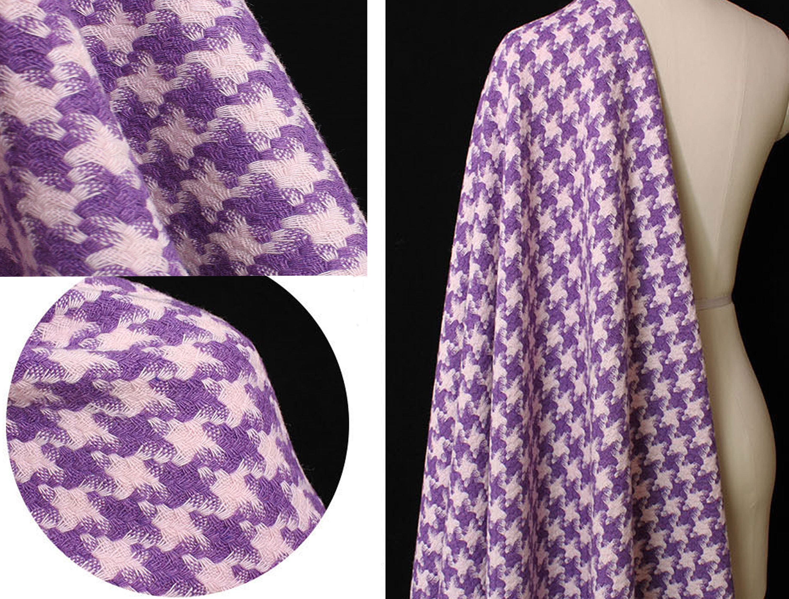 Purple/blush Pink Houndstooth Pattern Double Faced French - Etsy