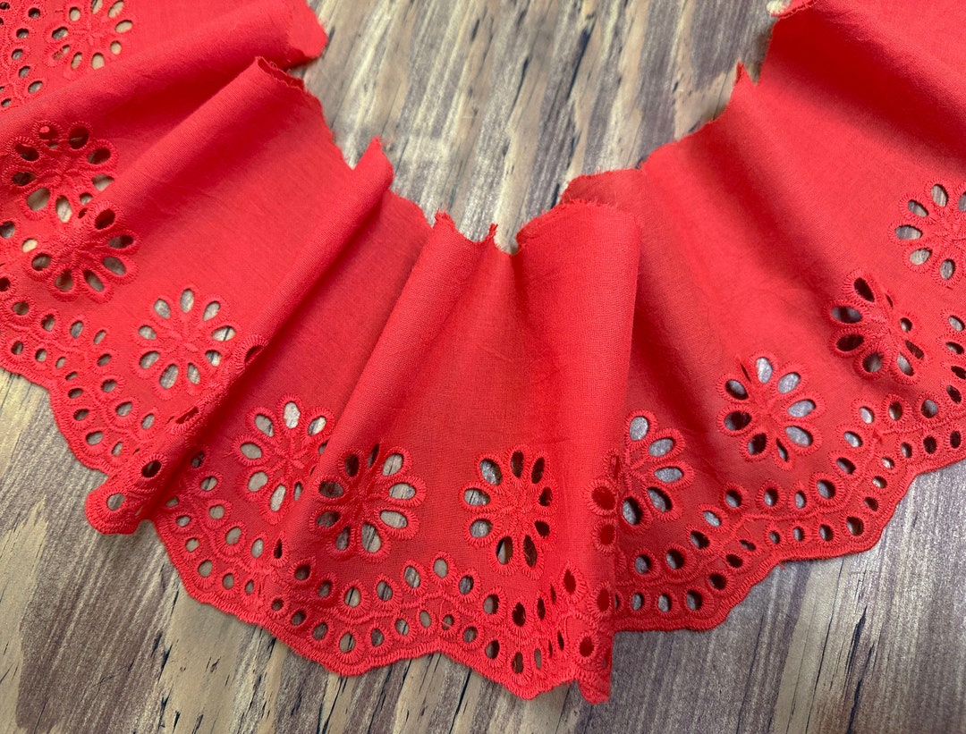 Red Embroidery on Red Background - Broderie Anglaise Lace - Swiss ...