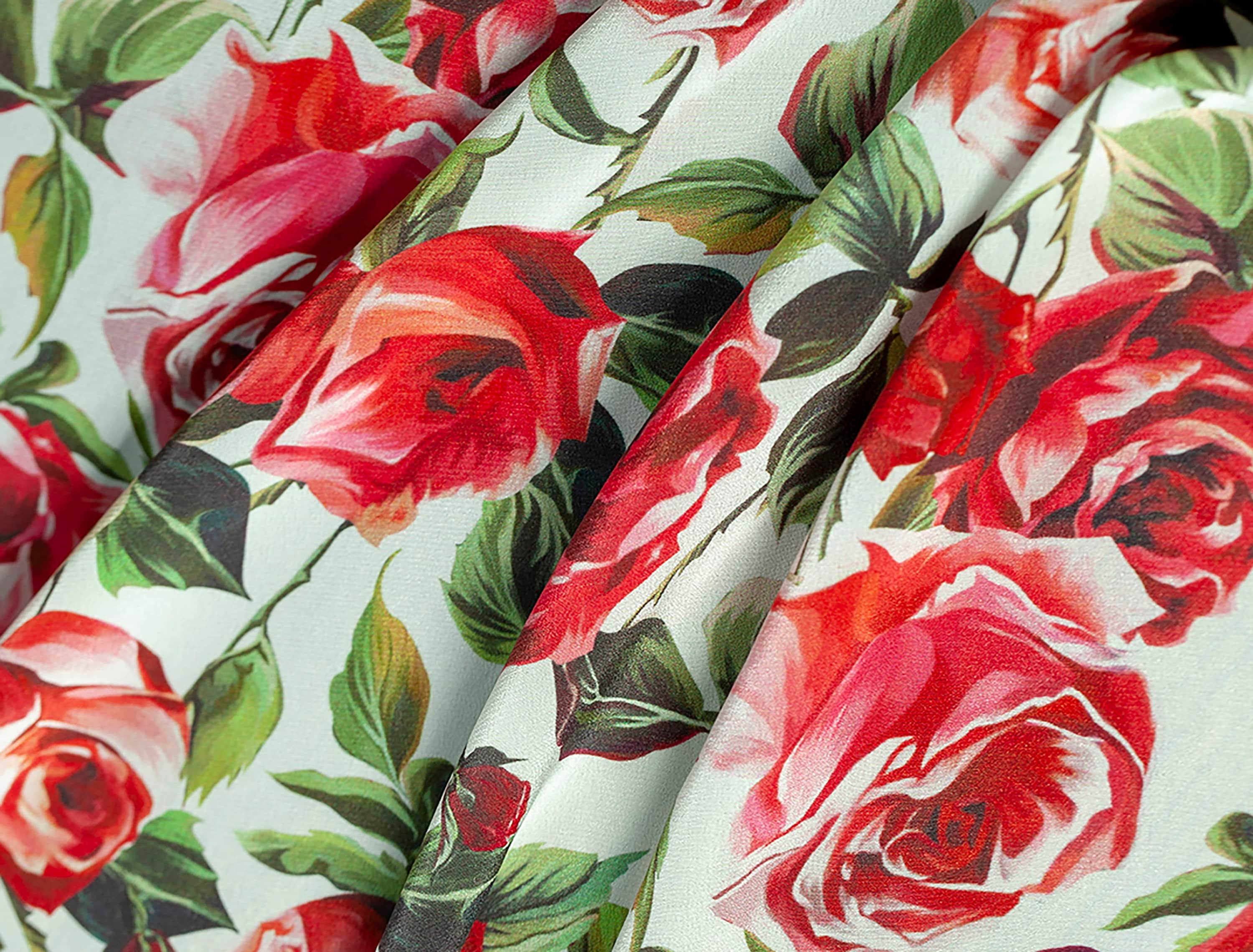 Shades of Red/green Floral Print on White Background Italian - Etsy