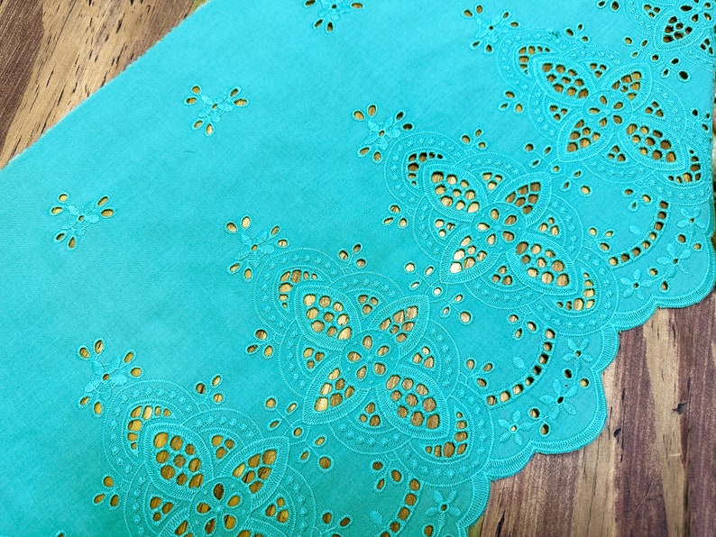 Teal Embroidery on Teal Background - Broderie Anglaise Cotton Eyelet ...