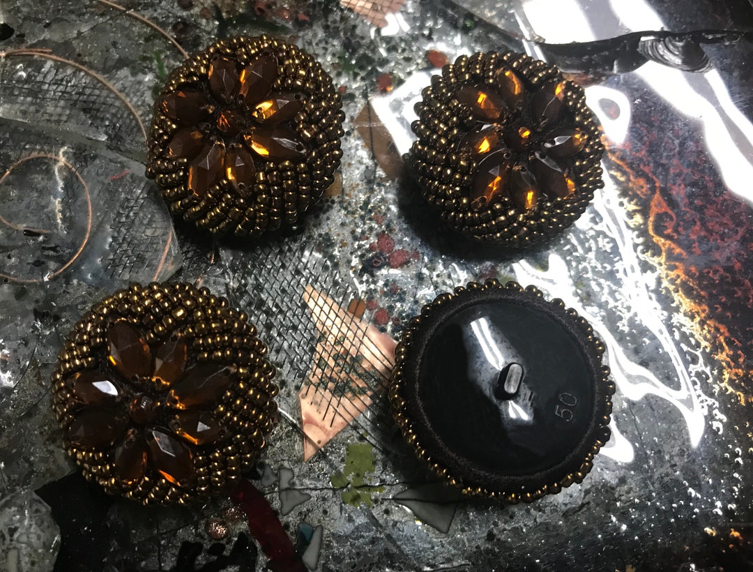 Antique Gold on Black Hand-made - Glass Beads Embroidered Buttons - 38 ...