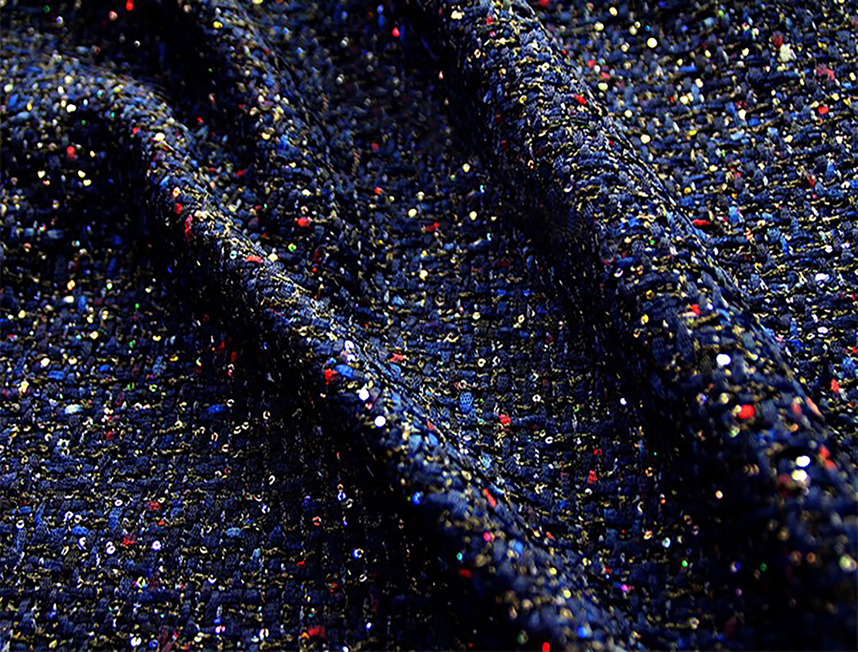 Navy Blue W/ribbons and Small Sequins Double Faced French Tweed 150 Cm ...