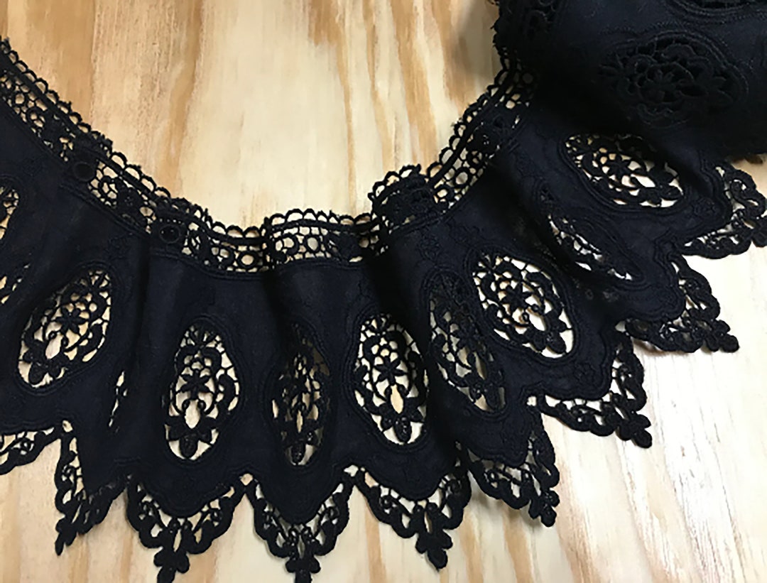 Black Embroidery on Black Background - Broderie Anglaise Lace on Cotton ...