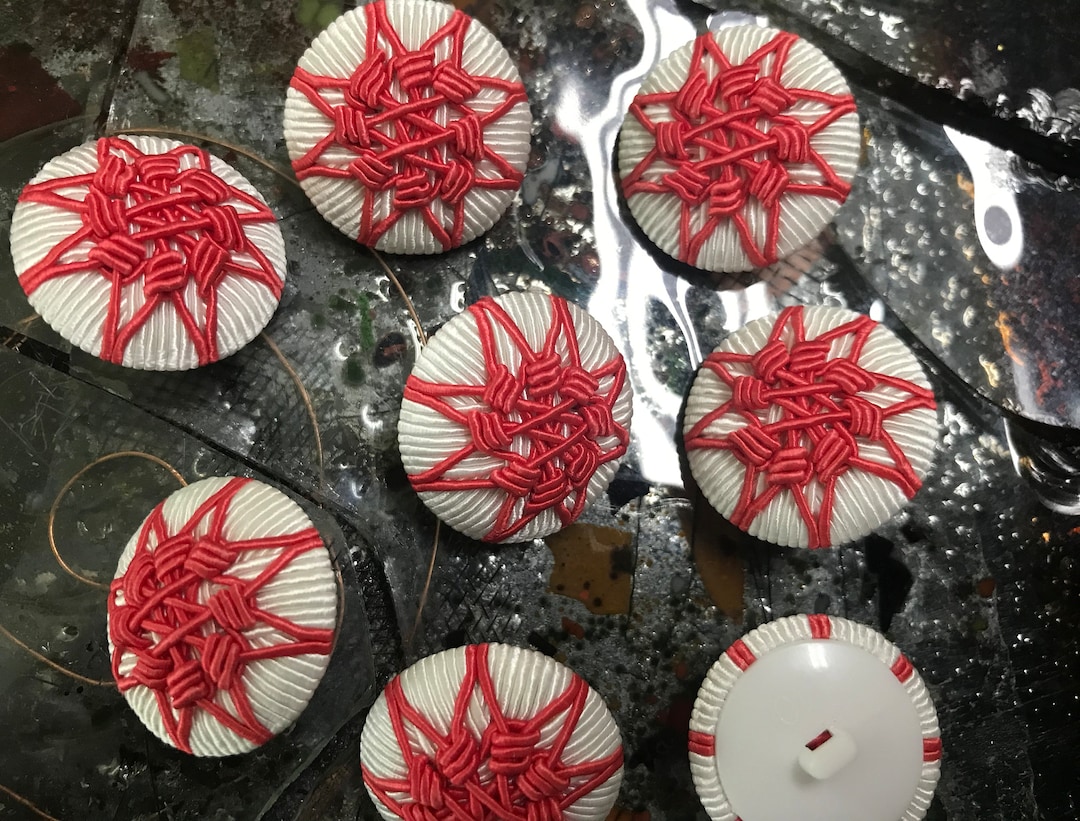 Orange on off White - Embroidered Buttons - 28 MM Across. - Etsy