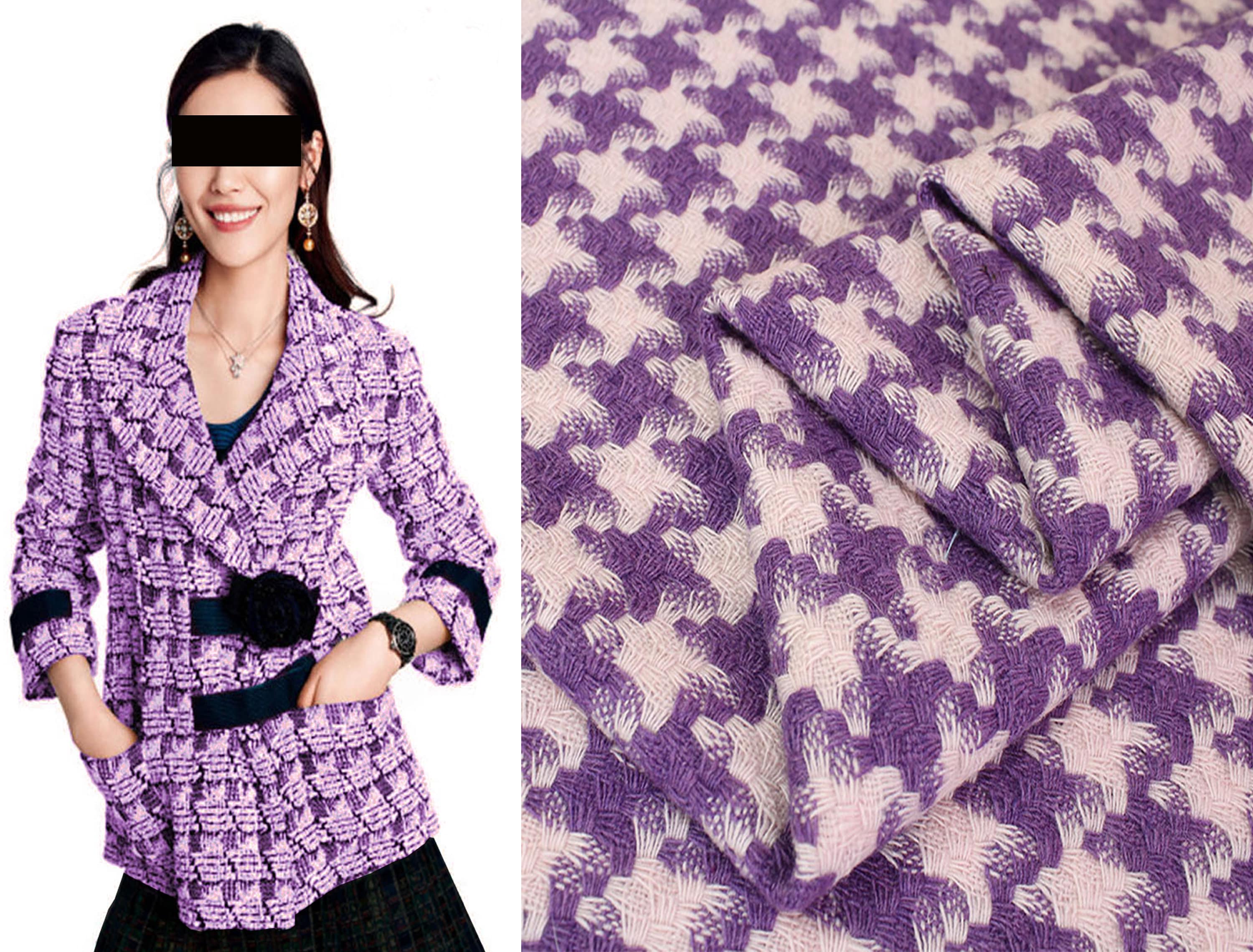 Purple/blush Pink Houndstooth Pattern Double Faced French - Etsy